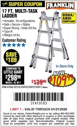 Buy the Franklin 17 Ft. Multi-Task Ladder for $109.99 – Harbor Freight ...