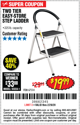 Two Tier Easy-Store Step Ladder for $19.99 – Harbor Freight Coupons