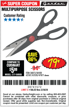 GORDON Multipurpose Scissors for $0.79 – Harbor Freight Coupons