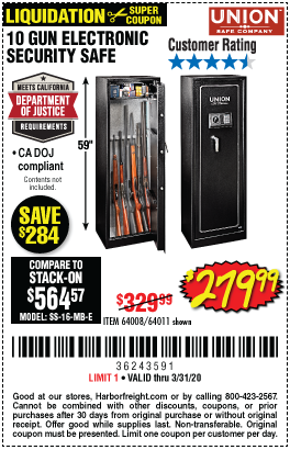 UNION SAFE COMPANY 10 Gun Electronic Security Safe for $279.99 – Harbor ...