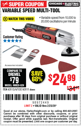 CHICAGO ELECTRIC Variable Speed Oscillating Multi-Tool for $24.99 ...