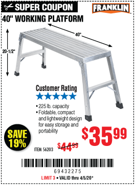 FRANKLIN 40 In. Lightweight Aluminum Work Platform for $35.99 – Harbor ...