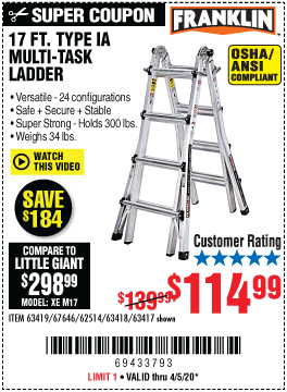 FRANKLIN 17 Ft. Type IA Multi-Task Ladder for $114.99 – Harbor Freight ...