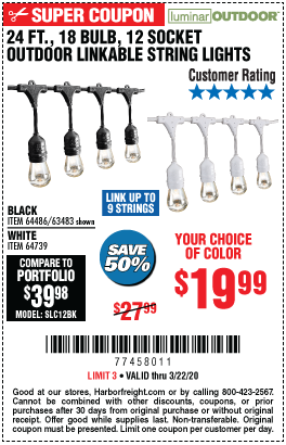 LUMINAR OUTDOOR 24 Ft. 12 Bulb Outdoor String Lights for $19.99 ...