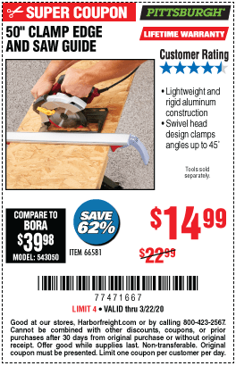 PITTSBURGH 50 In. Clamp Edge and Saw Guide for $14.99 – Harbor Freight ...