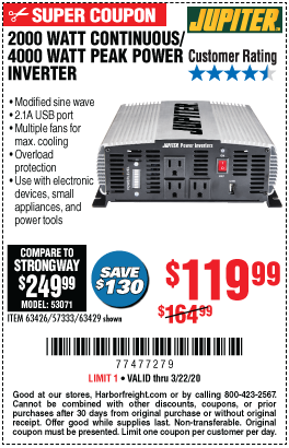JUPITER 2000 Watt Continuous/4000 Watt Peak Modified Sine Wave Power ...