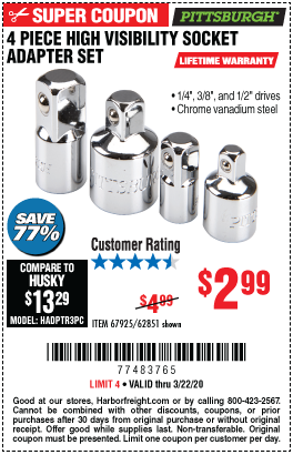 PITTSBURGH High Visibility Socket Adapter Set 4 Pc. for $2.99 – Harbor ...