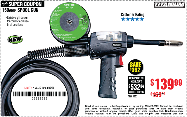 TITANIUM 150A Spool Gun for $139.99 – Harbor Freight Coupons