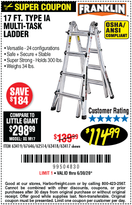 FRANKLIN 17 Ft. Type IA Multi-Task Ladder for $114.99 – Harbor Freight ...