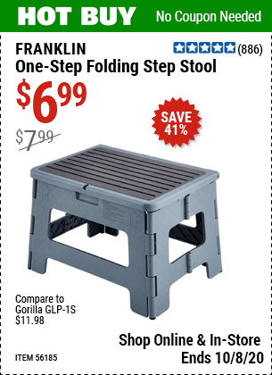 FRANKLIN One-Step Folding Stool for $6.99 – Harbor Freight Coupons