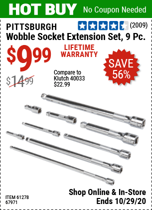 PITTSBURGH Wobble Socket Extension Set 9 Pc. for $9.99 – Harbor Freight ...