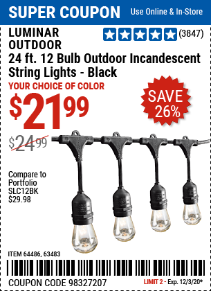 LUMINAR OUTDOOR 24 Ft. 12 Bulb Outdoor String Lights for $21.99 ...