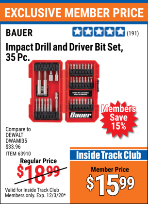 BAUER Impact Drill and Driver Bit Set 35 Pc. for $15.99 – Harbor ...