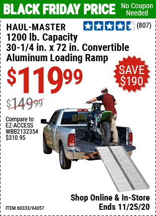 HAUL-MASTER 1200 lb. Capacity 30-1/4 in. x 72 in. Convertible Aluminum ...