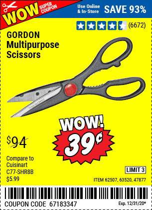 GORDON Multipurpose Scissors for $0.39 – Harbor Freight Coupons