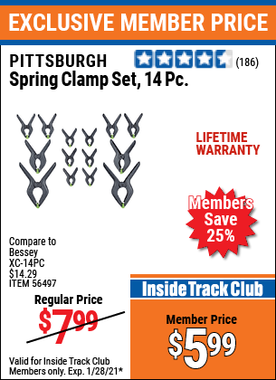 PITTSBURGH Spring Clamp Set 14 Pc. for $5.99 – Harbor Freight Coupons