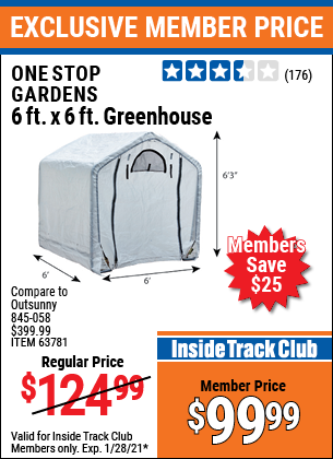 ONE STOP GARDENS 6 Ft. x 6 Ft. Greenhouse for $99.99 – Harbor Freight ...