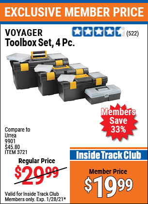 VOYAGER Toolbox Set 4 Pc. for $19.99 – Harbor Freight Coupons