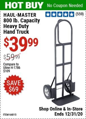 HAUL-MASTER 800 lb. Capacity Heavy Duty Hand Truck for $39.99 – Harbor ...
