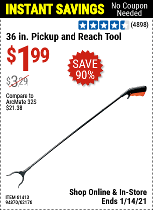 36 in. Pickup and Reach Tool for $1.99 – Harbor Freight Coupons