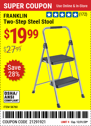 FRANKLIN Two-Step Steel Stool for $19.99 – Harbor Freight Coupons