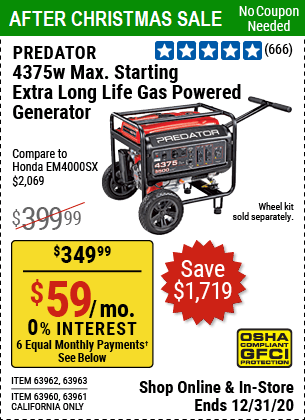 PREDATOR 4375 Watt Max Starting Extra Long Life Gas Powered Generator ...