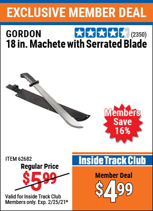 GORDON 18 In. Machete With Serrated Blade for $4.99 – Harbor Freight ...