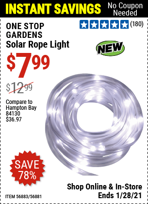 ONE STOP GARDENS Solar Rope Light for $7.99 – Harbor Freight Coupons