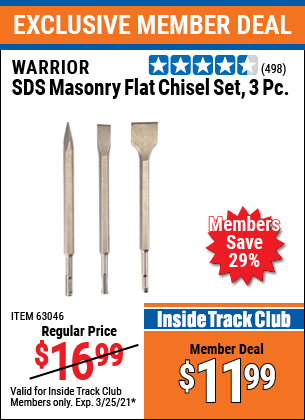 WARRIOR SDS Masonry Flat Chisel Set 3 Pc. – Item 63046 / 42651 / 62479 ...