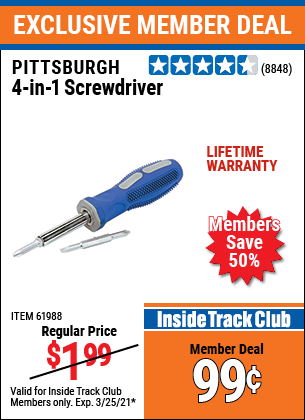 PITTSBURGH 4-in-1 Screwdriver with TPR Handle for $0.99 – Harbor ...