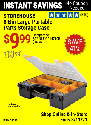 STOREHOUSE 8 Bin Large Portable Parts Storage Case for $9.99 – Harbor ...