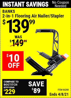 BANKS 2-in-1 Flooring Air Nailer/Stapler for $139.99 – Harbor Freight ...