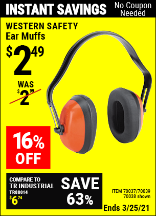 WESTERN SAFETY Industrial Ear Muffs – Item 70038 / 70037 / 70039 ...