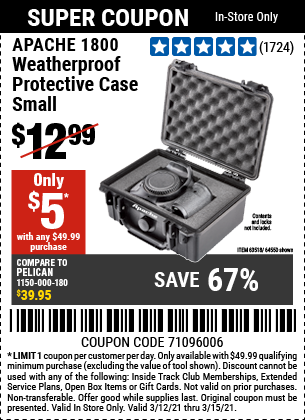 APACHE 1800 Weatherproof Protective Case for $5 – Harbor Freight Coupons