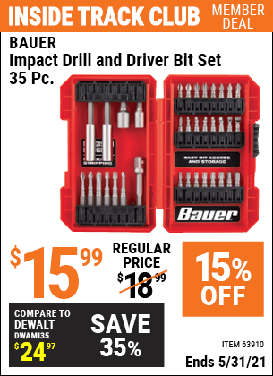 BAUER Impact Drill and Driver Bit Set 35 Pc. – Item 63910 – Harbor ...