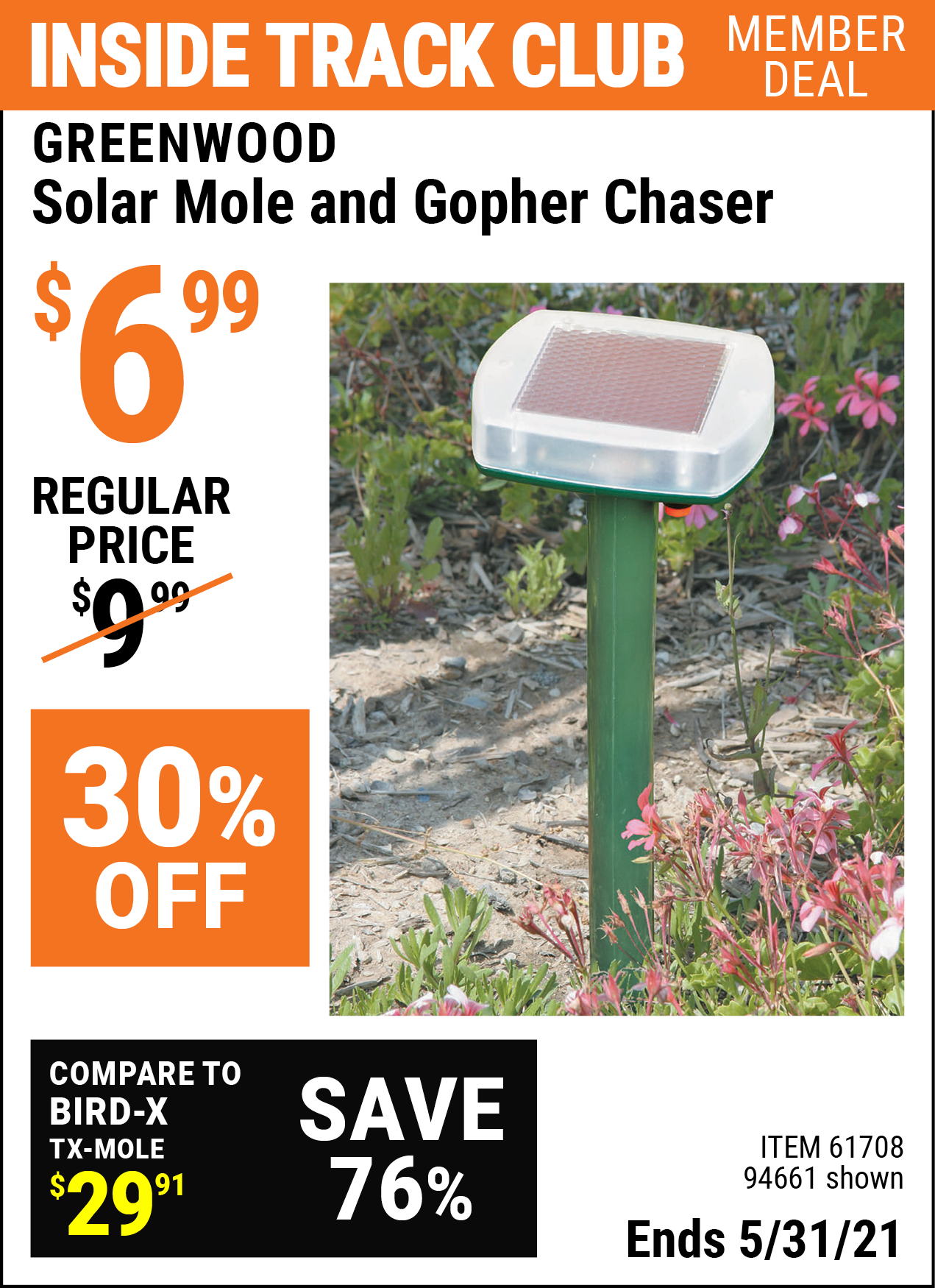GREENWOOD Solar Mole And Gopher Chaser for $6.99 – Harbor Freight Coupons
