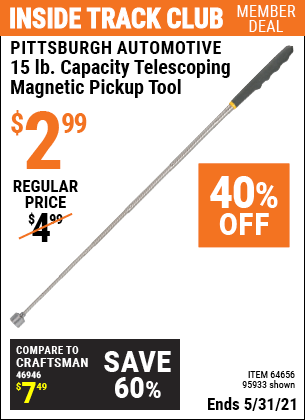 PITTSBURGH AUTOMOTIVE 15 Lbs. Capacity Telescoping Magnetic Pickup Tool ...