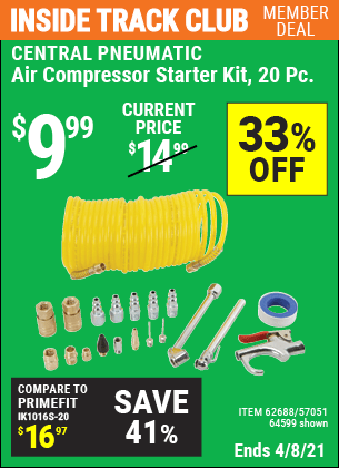 CENTRAL PNEUMATIC Air Compressor Starter Kit 20 Pc. for $9.99 – Harbor ...