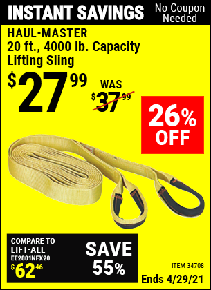 HAUL-MASTER 20 ft. 4000 Lbs. Capacity Lifting Sling for $27.99 – Harbor ...