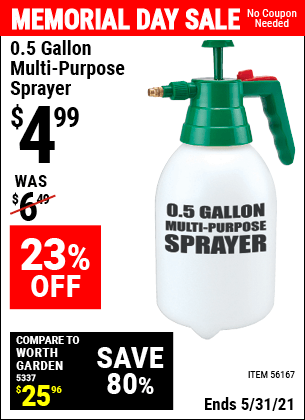 0.5 gallon Multi-Purpose Sprayer for $4.99 – Harbor Freight Coupons