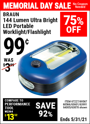 144 Lumen Ultra Bright LED Portable Worklight/Flashlight for $0.99 ...