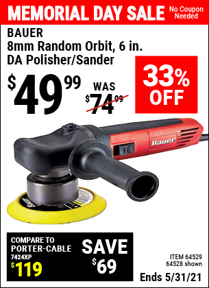 BAUER 6 in. 5.7 Amp Heavy Duty Dual Action Variable Speed Polisher for ...