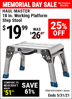HAUL-MASTER 18 In. Working Platform Step Stool for $19.99 – Harbor ...