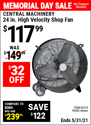 CENTRAL MACHINERY 24 in. High Velocity Shop Fan for $117.99 – Harbor ...