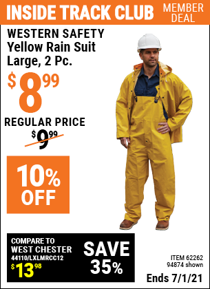 WESTERN SAFETY Yellow Rain Suit Large 2 Pc. for $8.99 – Harbor Freight ...