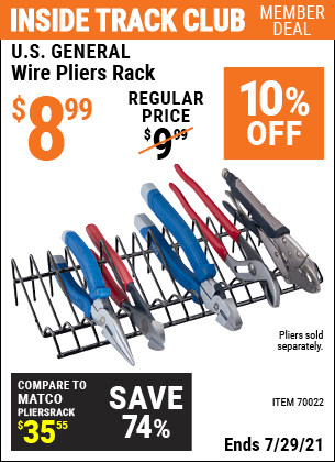 U.S. GENERAL Wire Pliers Rack for $8.99 – Harbor Freight Coupons