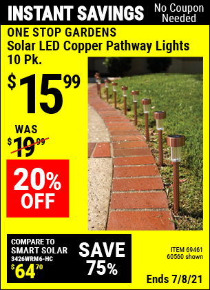 ONE STOP GARDENS Solar Copper LED Path Lights 10 Pc. for $15.99 ...