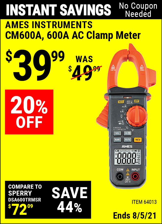 AMES CM600A 600A AC Clamp Meter for $39.99 – Harbor Freight Coupons