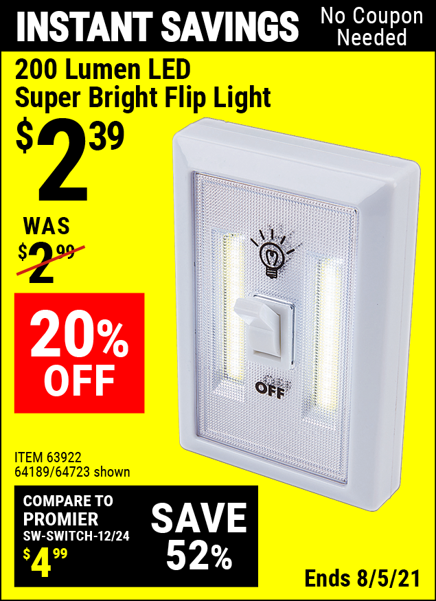 200 Lumen LED Super Bright Flip Light for $2.39 – Harbor Freight Coupons