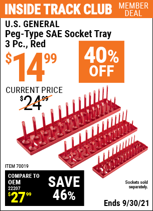 U.S. GENERAL Peg-Type Socket Tray 3 Pc. – SAE Red – Item 70019 – Harbor ...